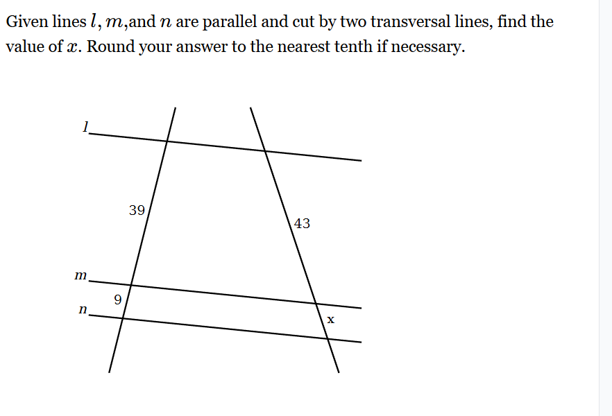 Solved Given lines \( ﻿l, ﻿m \), ﻿and \( ﻿n \) ﻿are parallel | Chegg.com