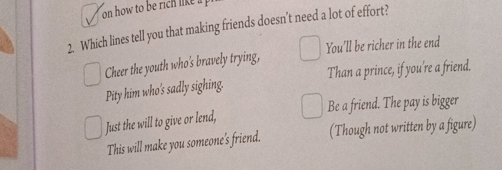 Solved Which lines tell you that making friends doesn't need | Chegg.com