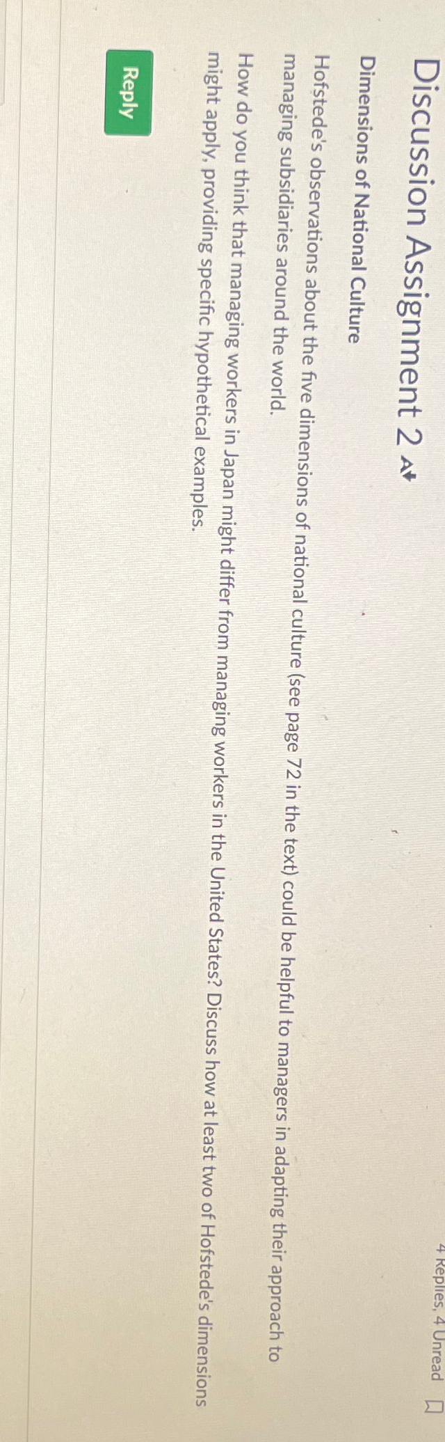 Solved Discussion Assignment 2Dimensions of National | Chegg.com