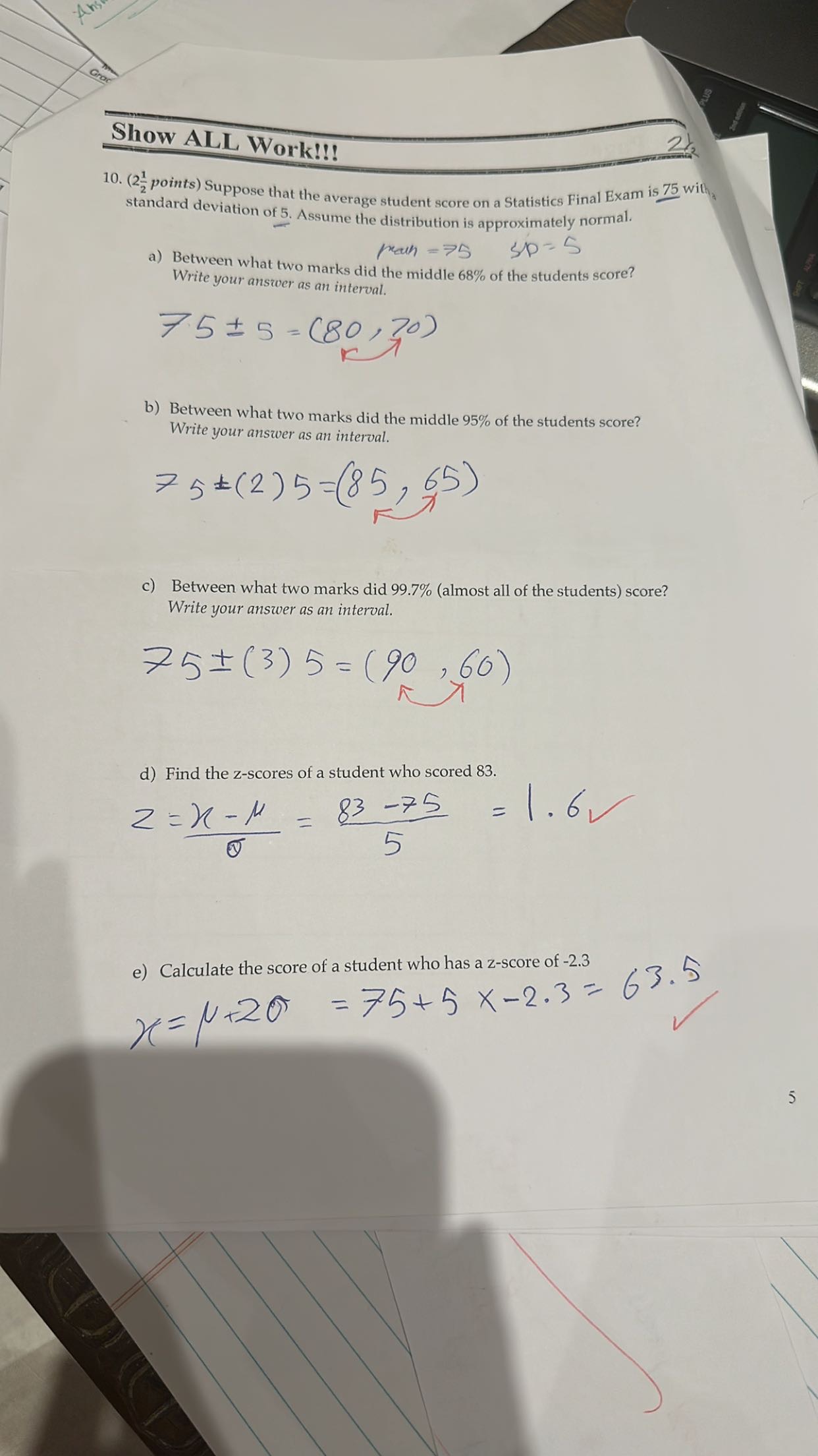 Solved Show ALL Work!!! ( 212 ﻿points) ﻿Suppose that the | Chegg.com
