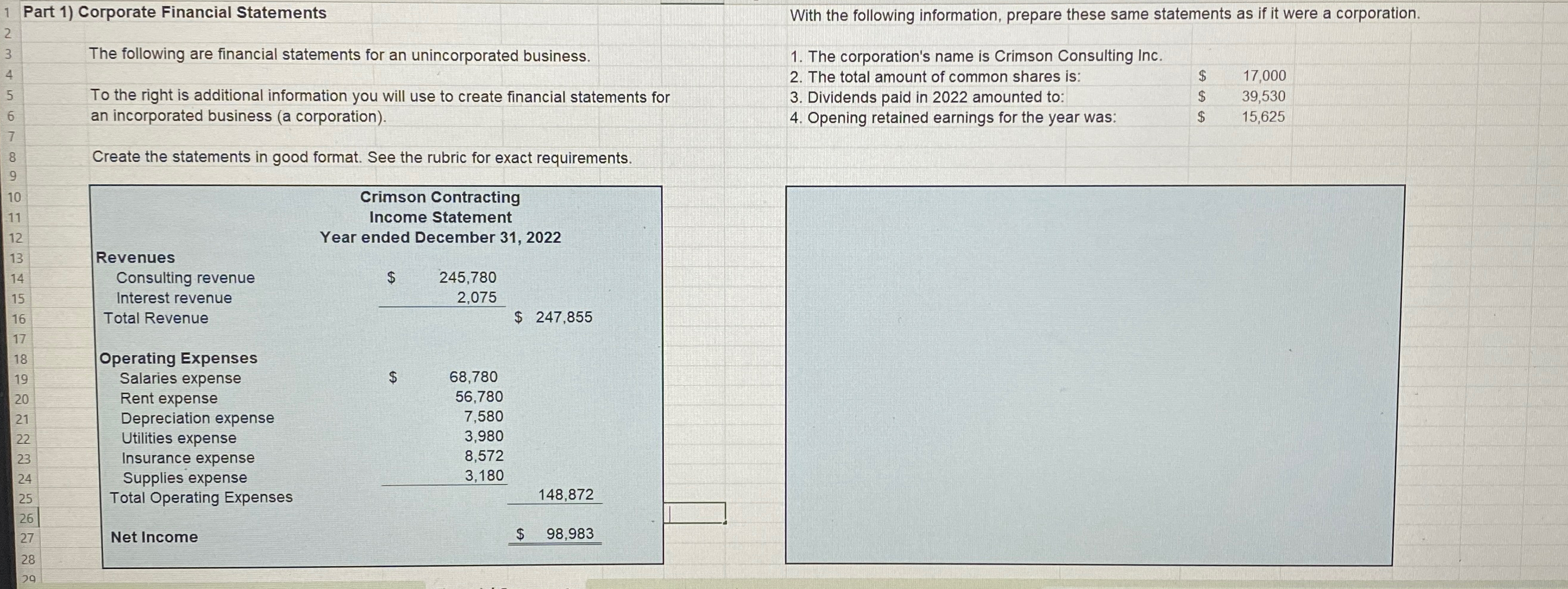 Part 1) ﻿Corporate Financial Statements.The following | Chegg.com