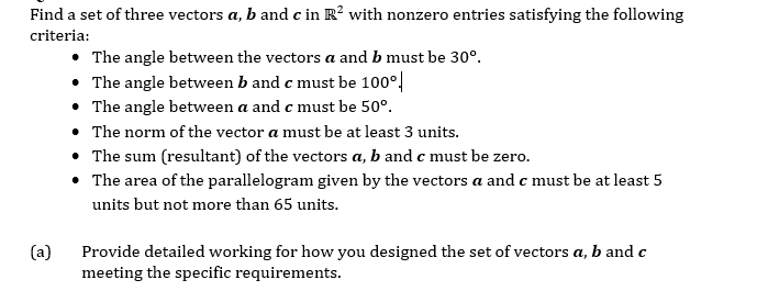 Solved Find a set of three vectors a,b ﻿and c ﻿in R2 ﻿with | Chegg.com