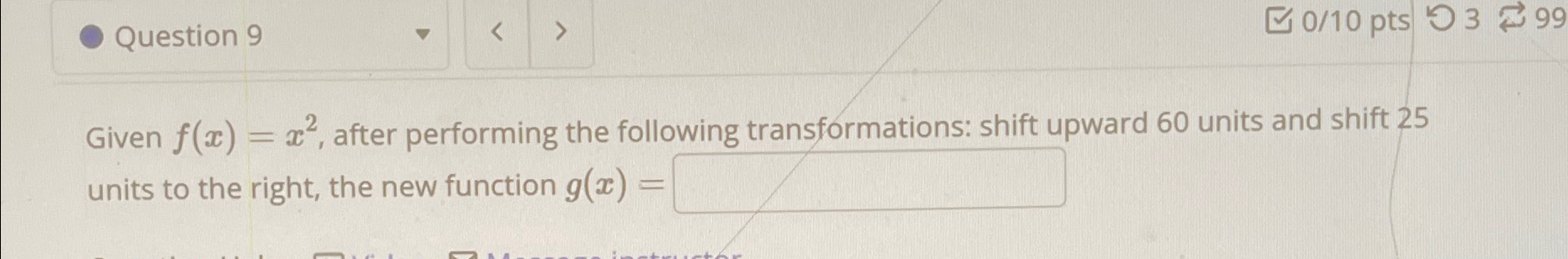 Solved Question 9010 ﻿pts3⇄99Given f(x)=x2, ﻿after | Chegg.com