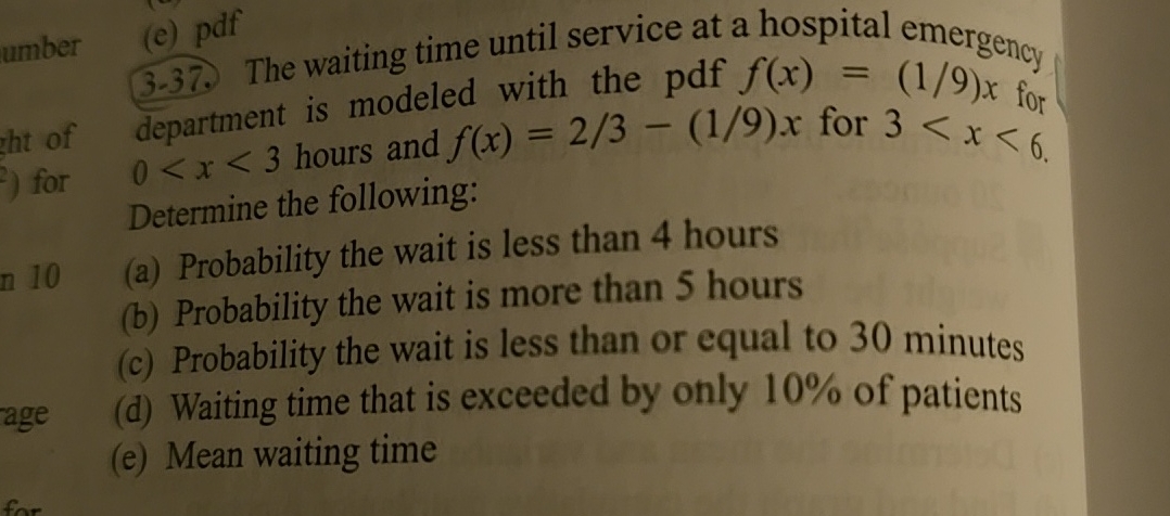 Solved 3-37. ﻿The waiting time until service at a hospital | Chegg.com