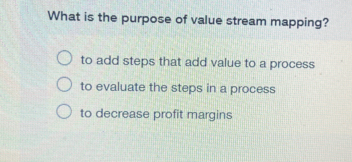 Solved What is the purpose of value stream mapping?to add | Chegg.com