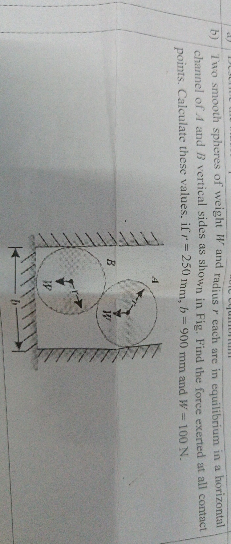 Solved b) ﻿Two smooth spheres of weight W ﻿and radius r | Chegg.com