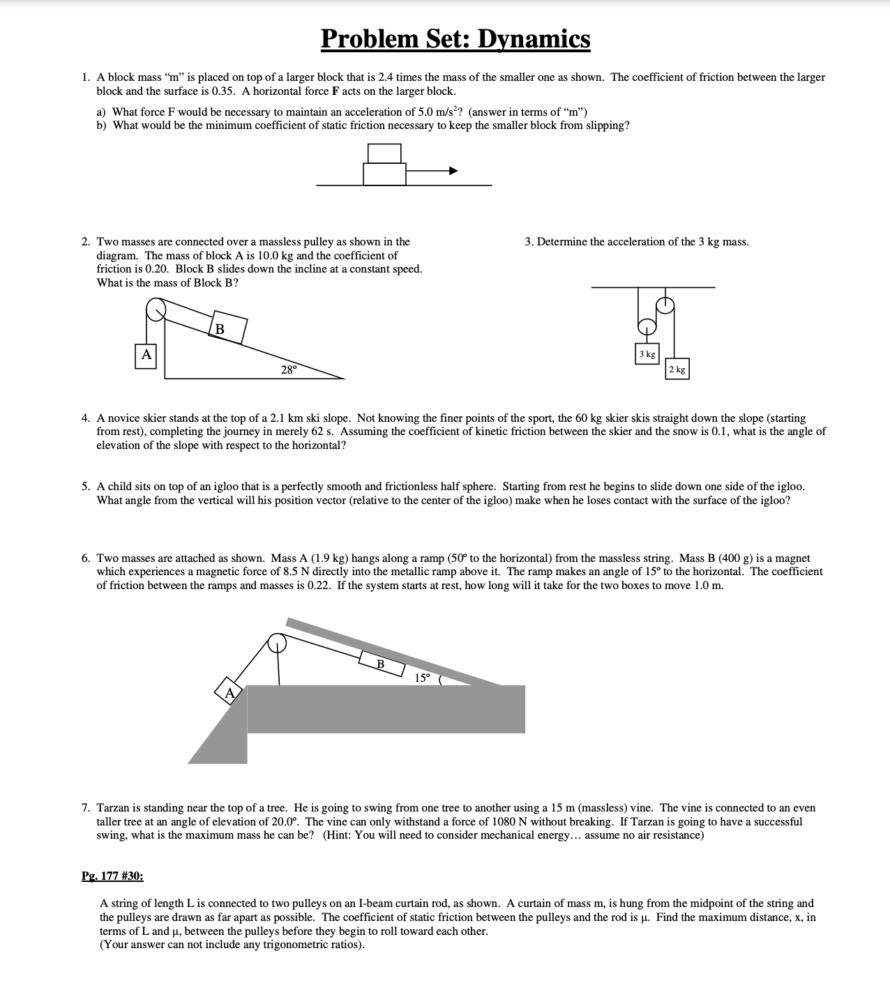 Problem Set: DynamicsA block mass " m " ﻿is placed on | Chegg.com