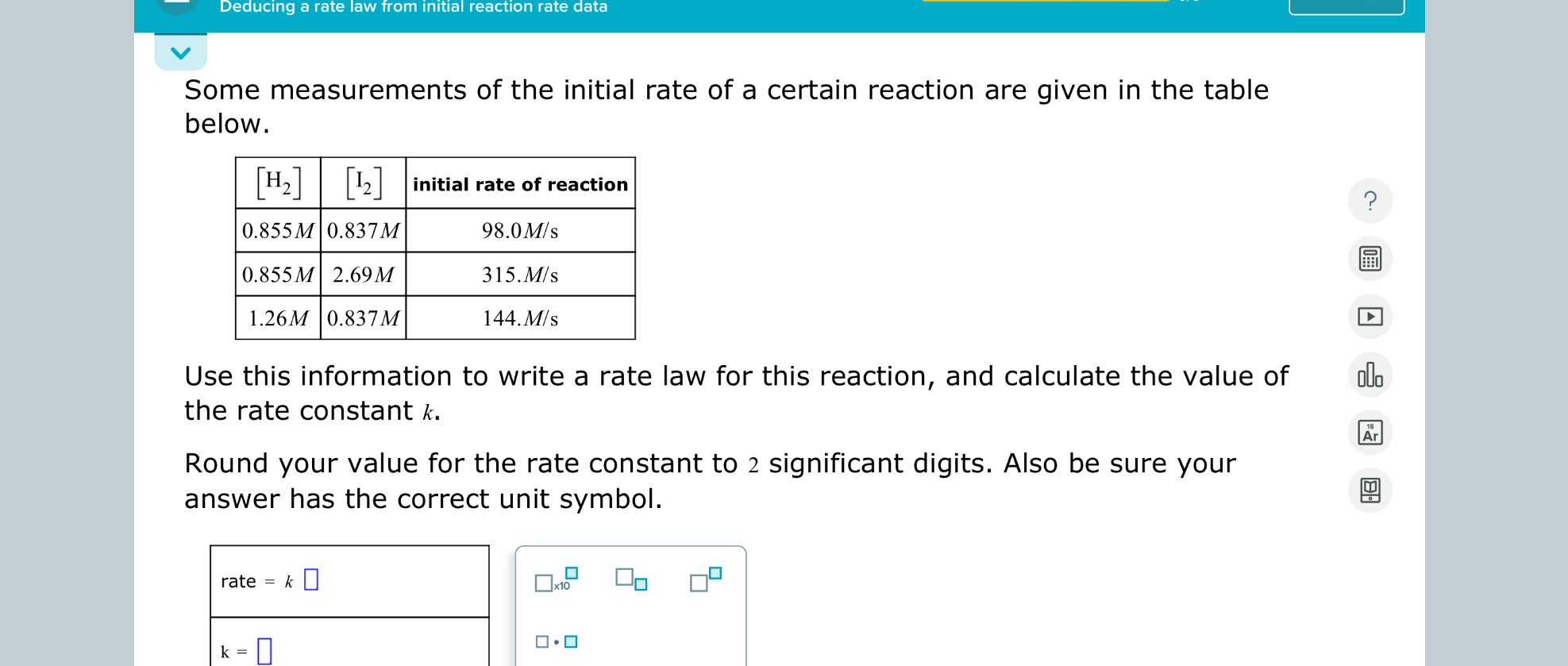 Solved Deducing a rate law from initial reaction rate | Chegg.com