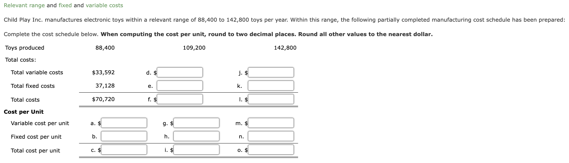Solved Relevant range and fixed and variable costsComplete | Chegg.com