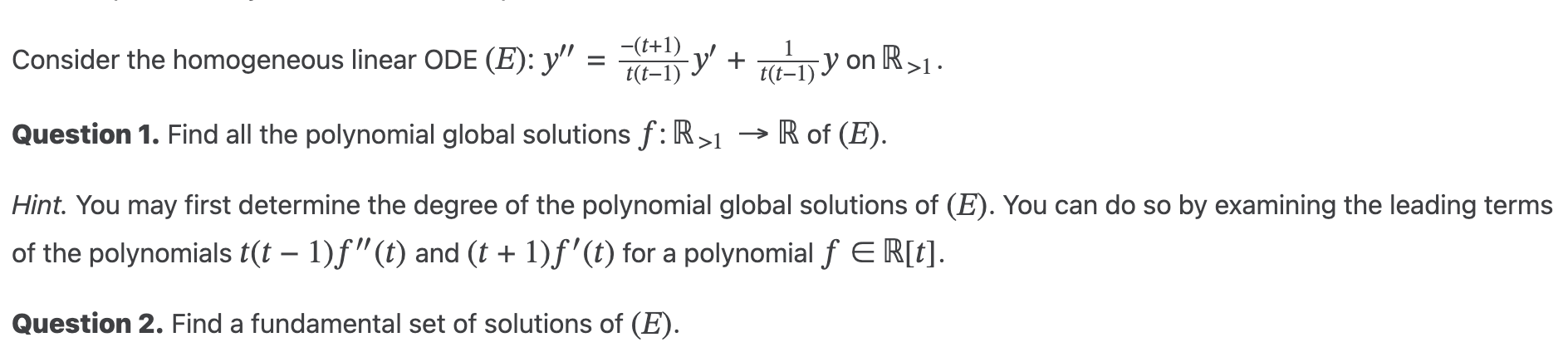 Solved Consider the homogeneous linear | Chegg.com