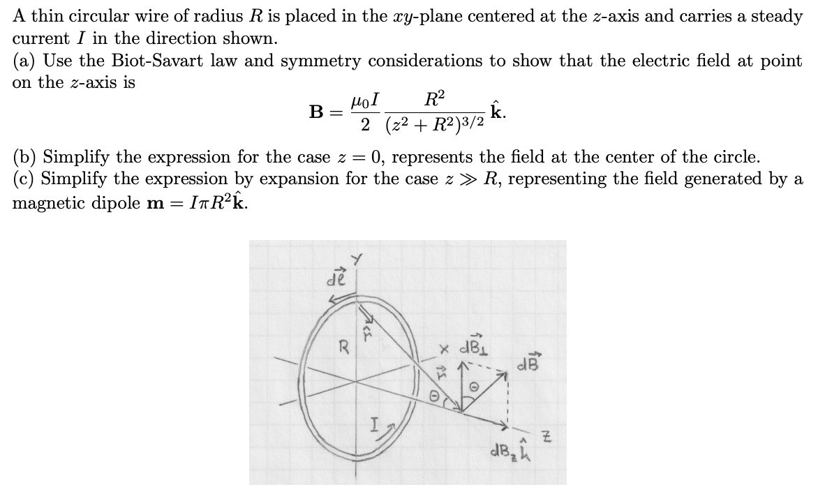 Solved A thin circular wire of radius R ﻿is placed in the | Chegg.com