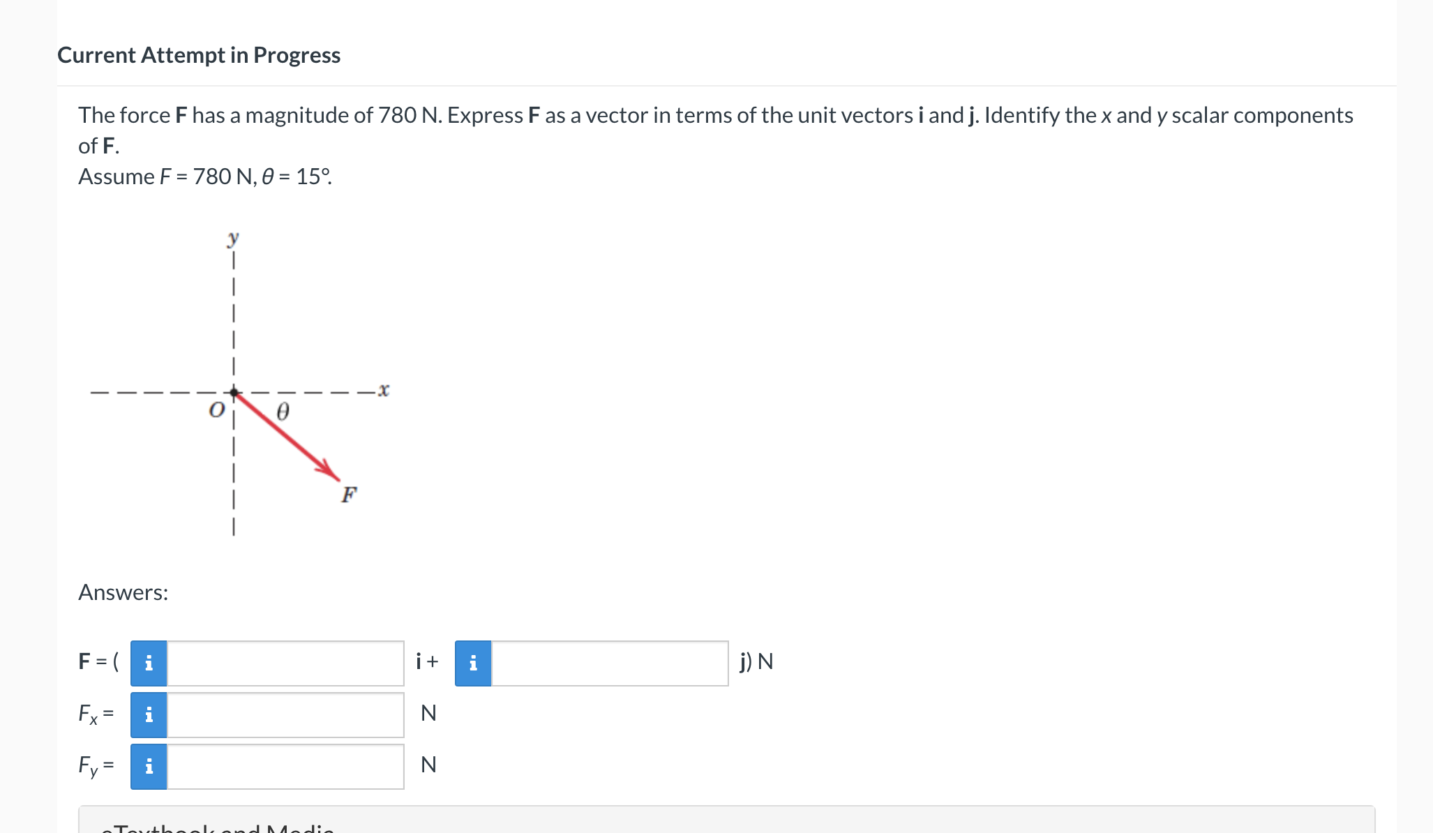 Solved Current Attempt in ProgressThe force F ﻿has a | Chegg.com
