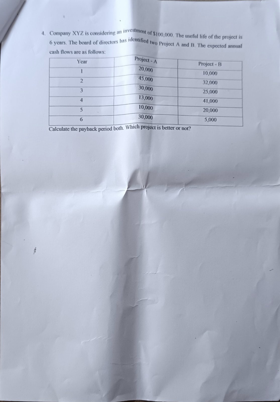 Solved Company XYZ is considering an investment of $100,000. | Chegg.com