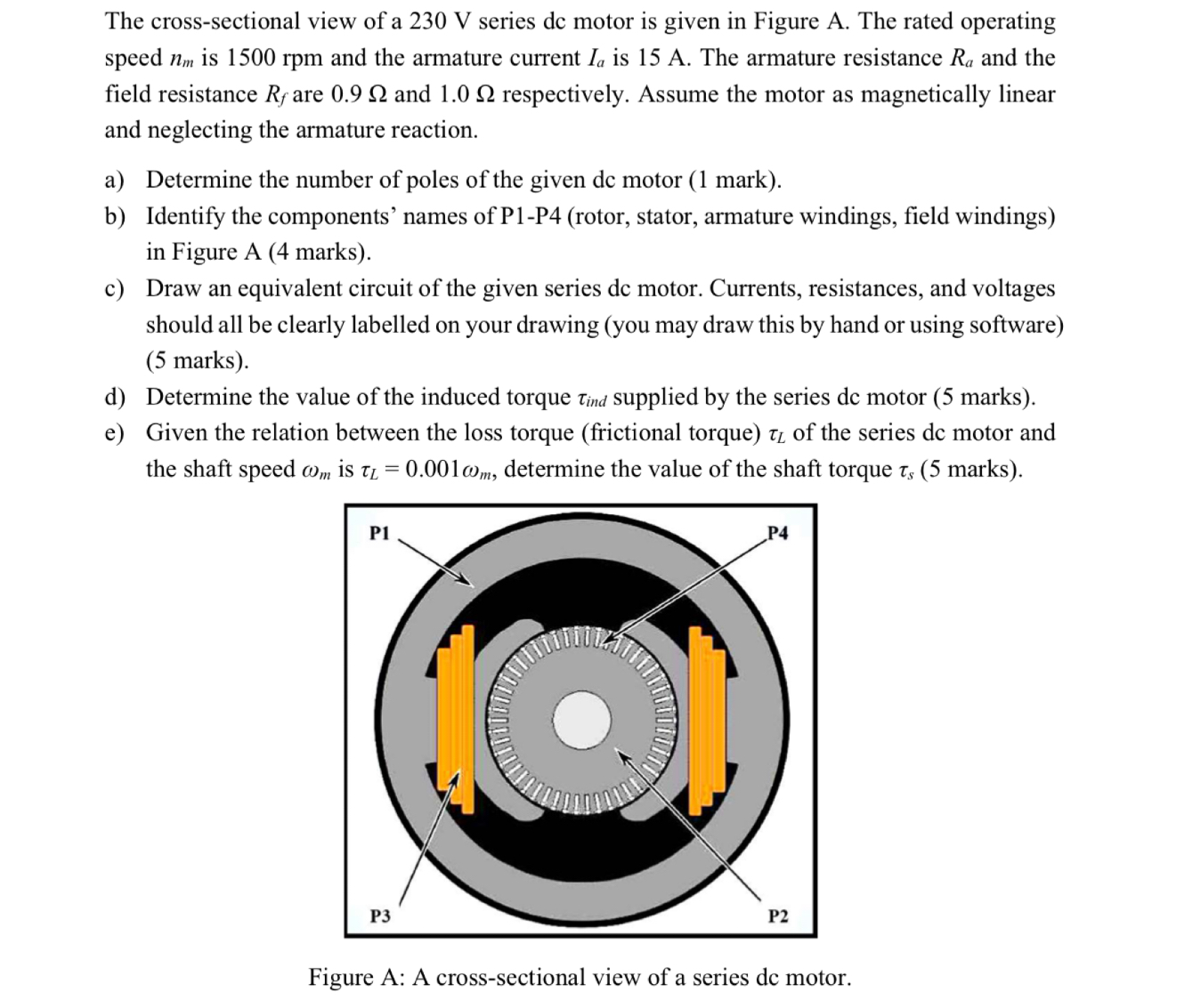 Solved The cross-sectional view of a 230V ﻿series dc motor | Chegg.com