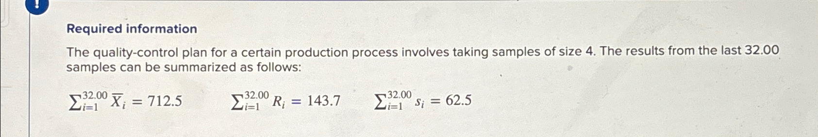 Solved Required informationThe quality-control plan for a | Chegg.com