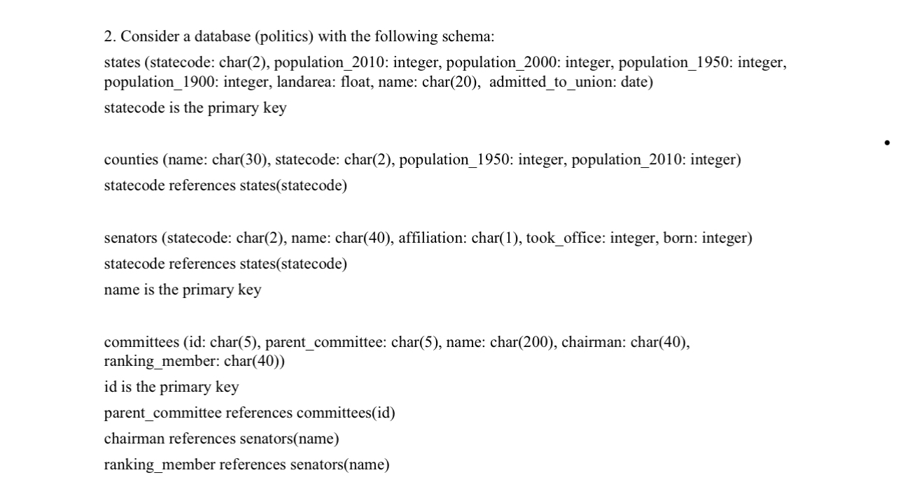 Solved Consider a database (politics) ﻿with the following | Chegg.com