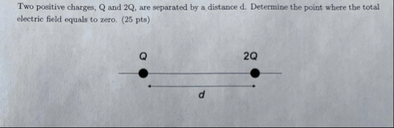 Solved Two positive charges, Q ﻿and 2Q, ﻿are separated by a | Chegg.com