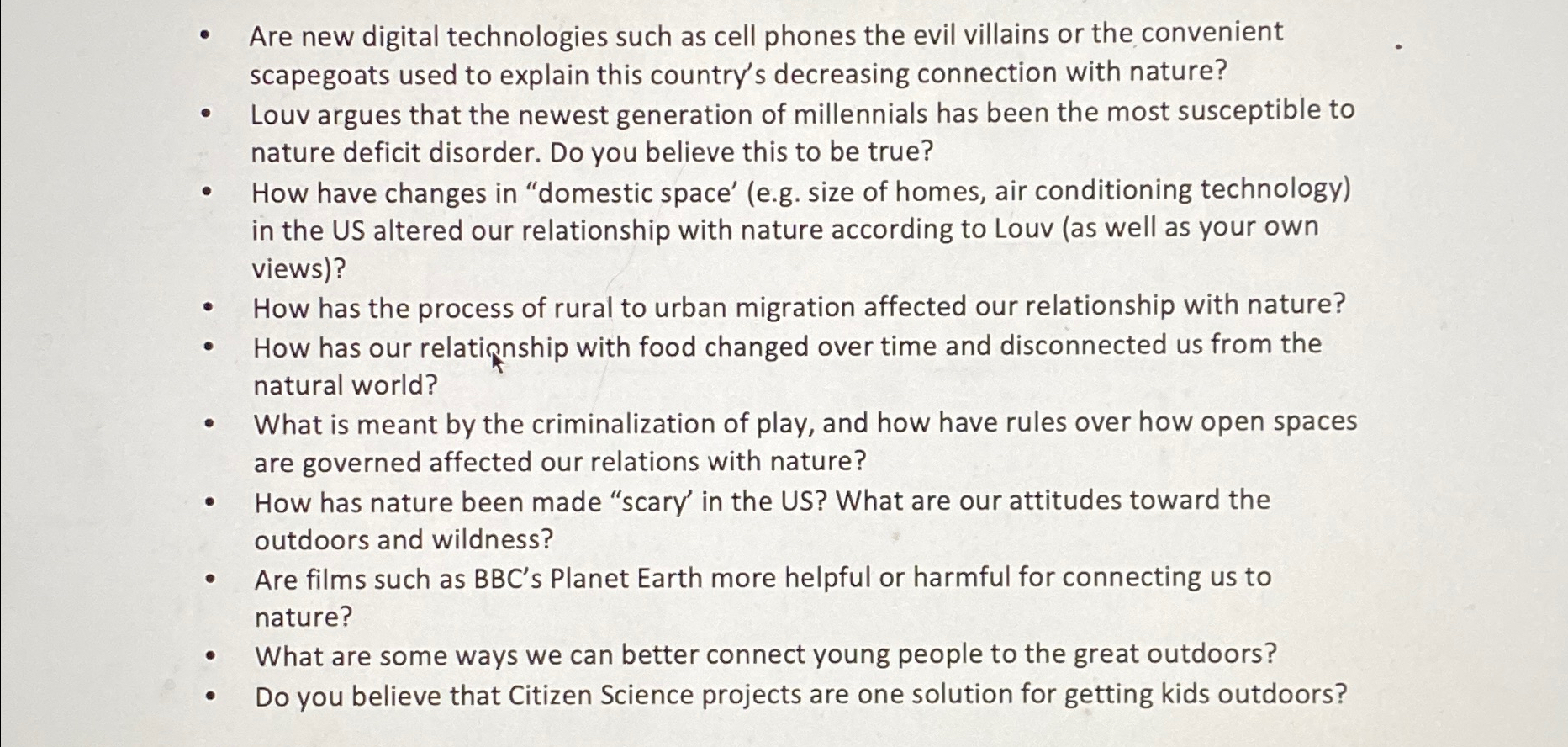 Solved Based off of "Last Child in thd Woods: Saving Our | Chegg.com