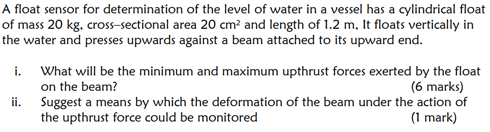 Solved A float sensor for determination of the level of | Chegg.com