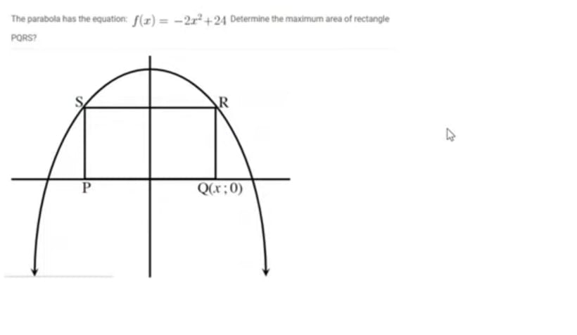 Solved The parabola has the equation: f(x)=-2x2+24 | Chegg.com