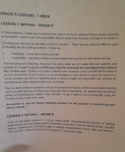 Solved GRADE R LESSONS - 1 ﻿WEEKLESSON 1: MFP1501 - ﻿GRADE | Chegg.com