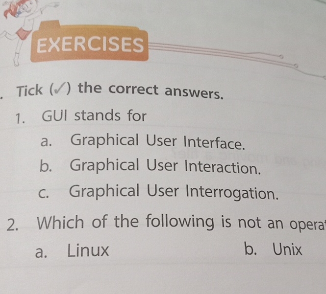 Solved EXERCISES Tick ( ) ﻿the correct answers. GUI stands | Chegg.com