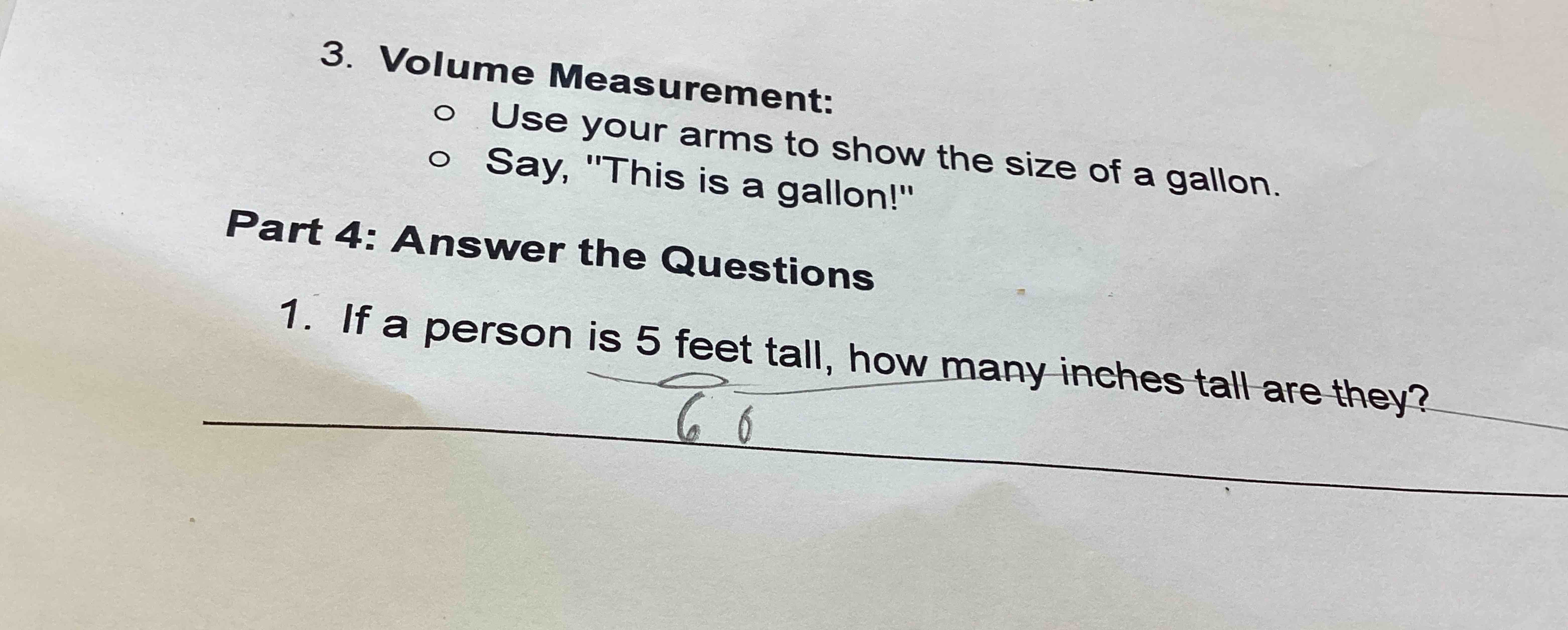 Solved 3. ﻿Volume Measurement:Use your arms to show the size | Chegg.com