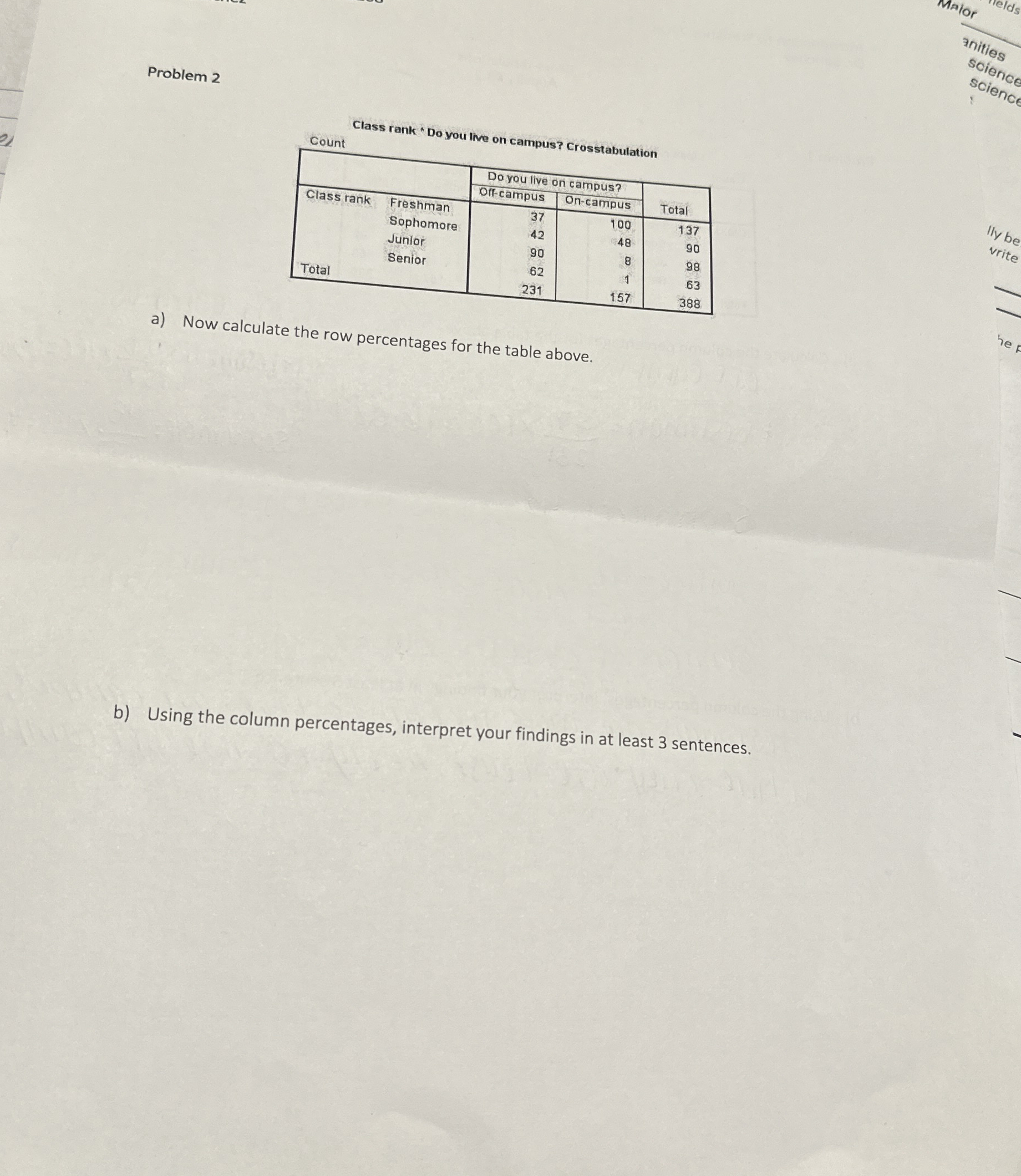 Solved Problem 2 ﻿a) ﻿Now calculate the row percentages for | Chegg.com