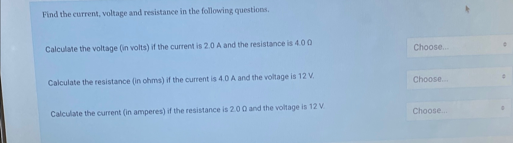 Solved Find the current, voltage and resistance in the | Chegg.com