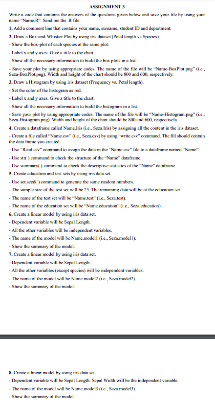Solved ASSIGNMENT 3Write a code that contains the answers of | Chegg.com