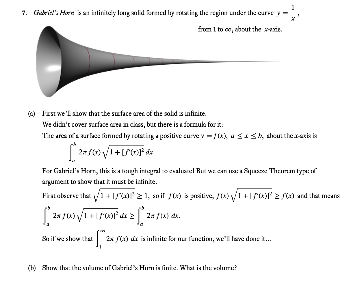 Solved Gabriel's Horn is an infinitely long solid formed by | Chegg.com