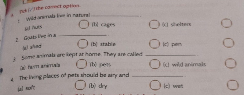 Solved A. ﻿Tok (V) ﻿the correct option. Wild animals live in | Chegg.com