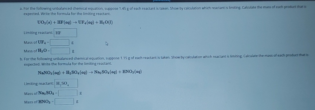 Solved a. ﻿For the following unbalanced chemical equation, | Chegg.com