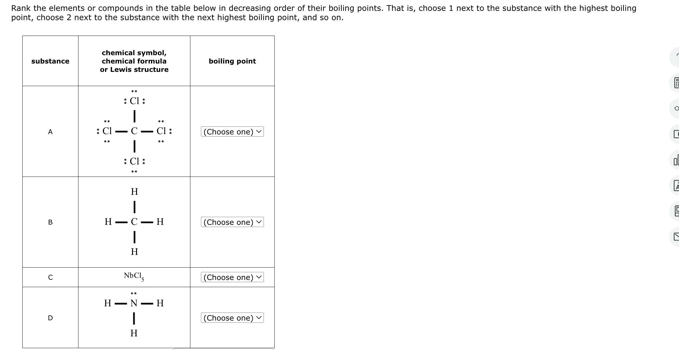 Solved Rank the elements or compounds in the table below in | Chegg.com