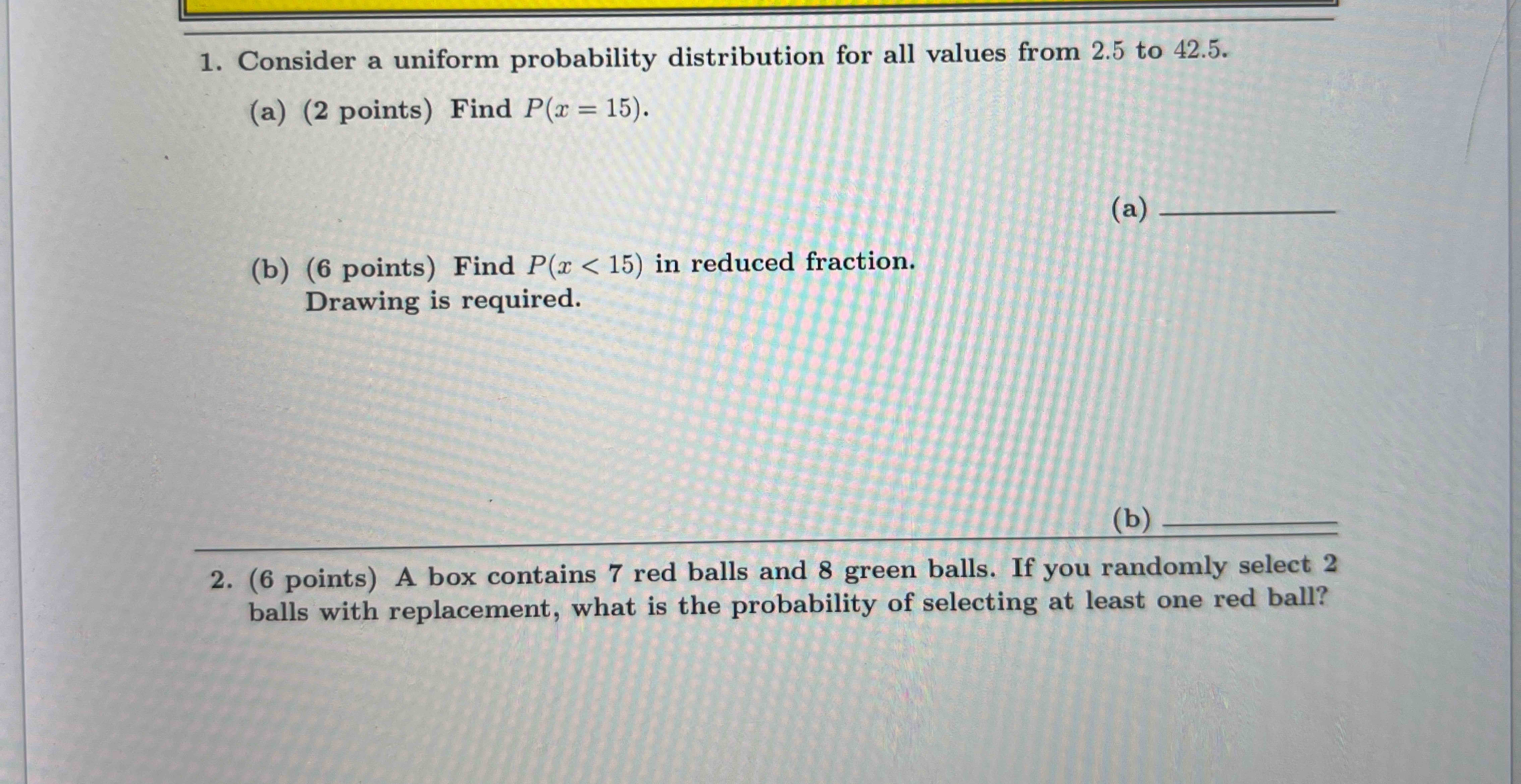 Solved 1. ﻿Consider a uniform probability distribution for | Chegg.com