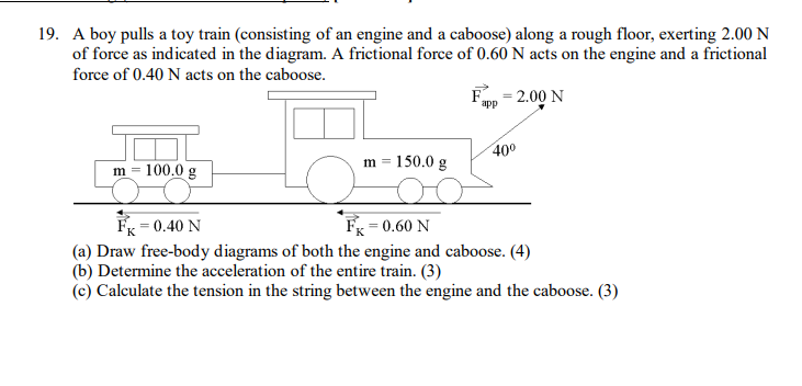 Solved 19. ﻿A boy pulls a toy train (consisting of an engine | Chegg.com