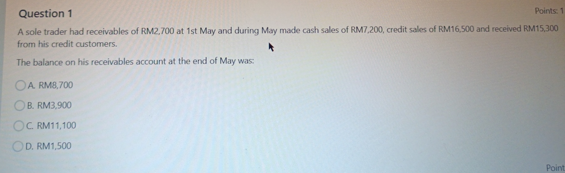 Solved Question 1Points: 1A sole trader had receivables of | Chegg.com
