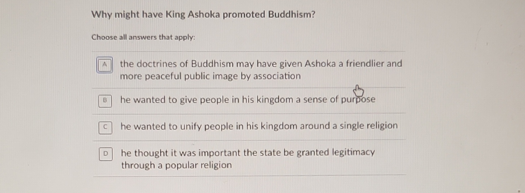 Solved Why might have King Ashoka promoted Buddhism? Choose | Chegg.com