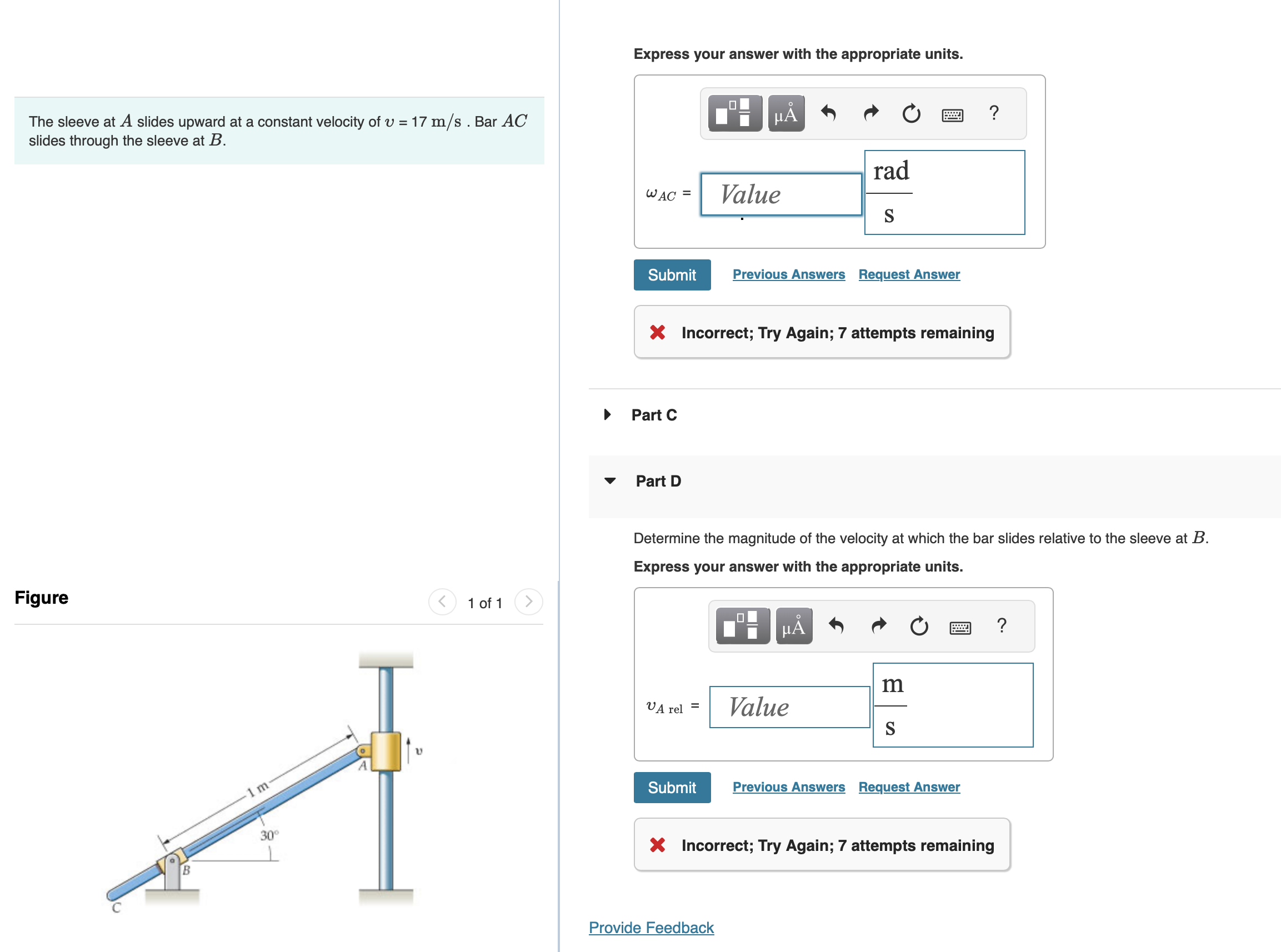 Solved The sleeve at \( ﻿A \) ﻿slides upward at a constant | Chegg.com