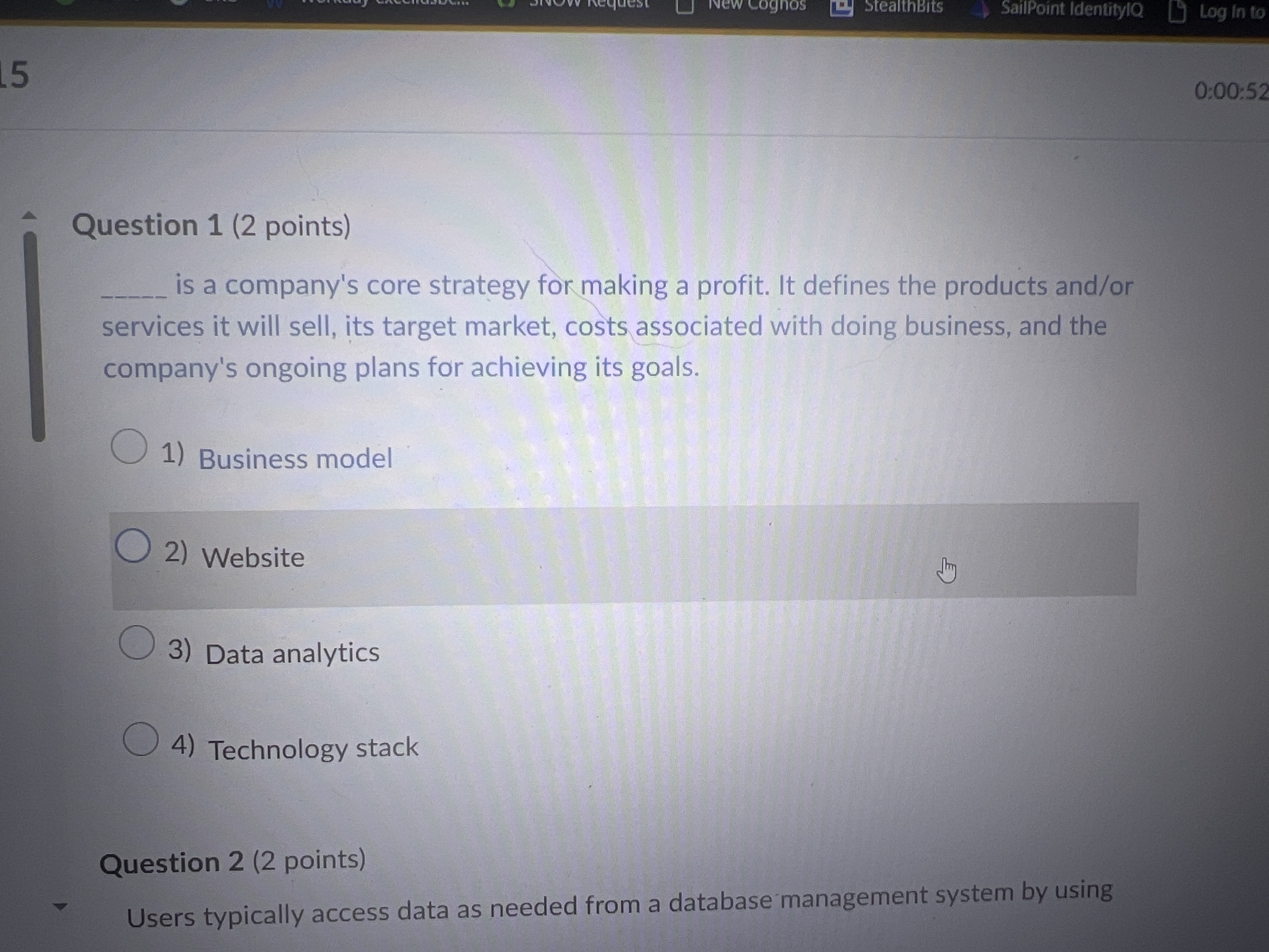 Solved Question 1 (2 ﻿points) ﻿is a company's core strategy | Chegg.com