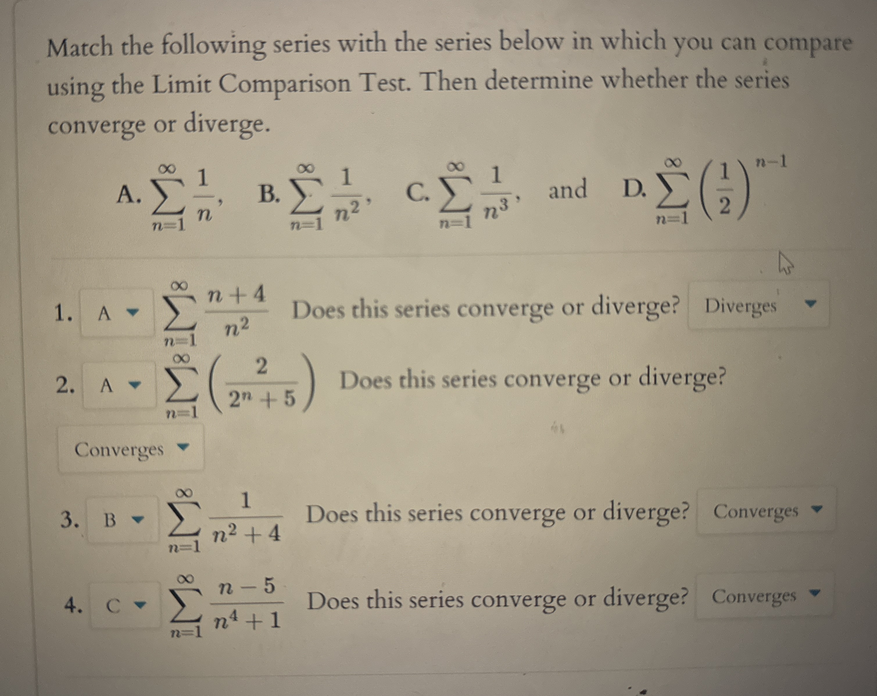 Solved by an EXPERT Match the following series with the series below in | Chegg.com