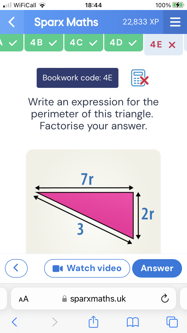 code class="asciimath">WiFiCall 18:44 100% ﻿Sparx | Chegg.com