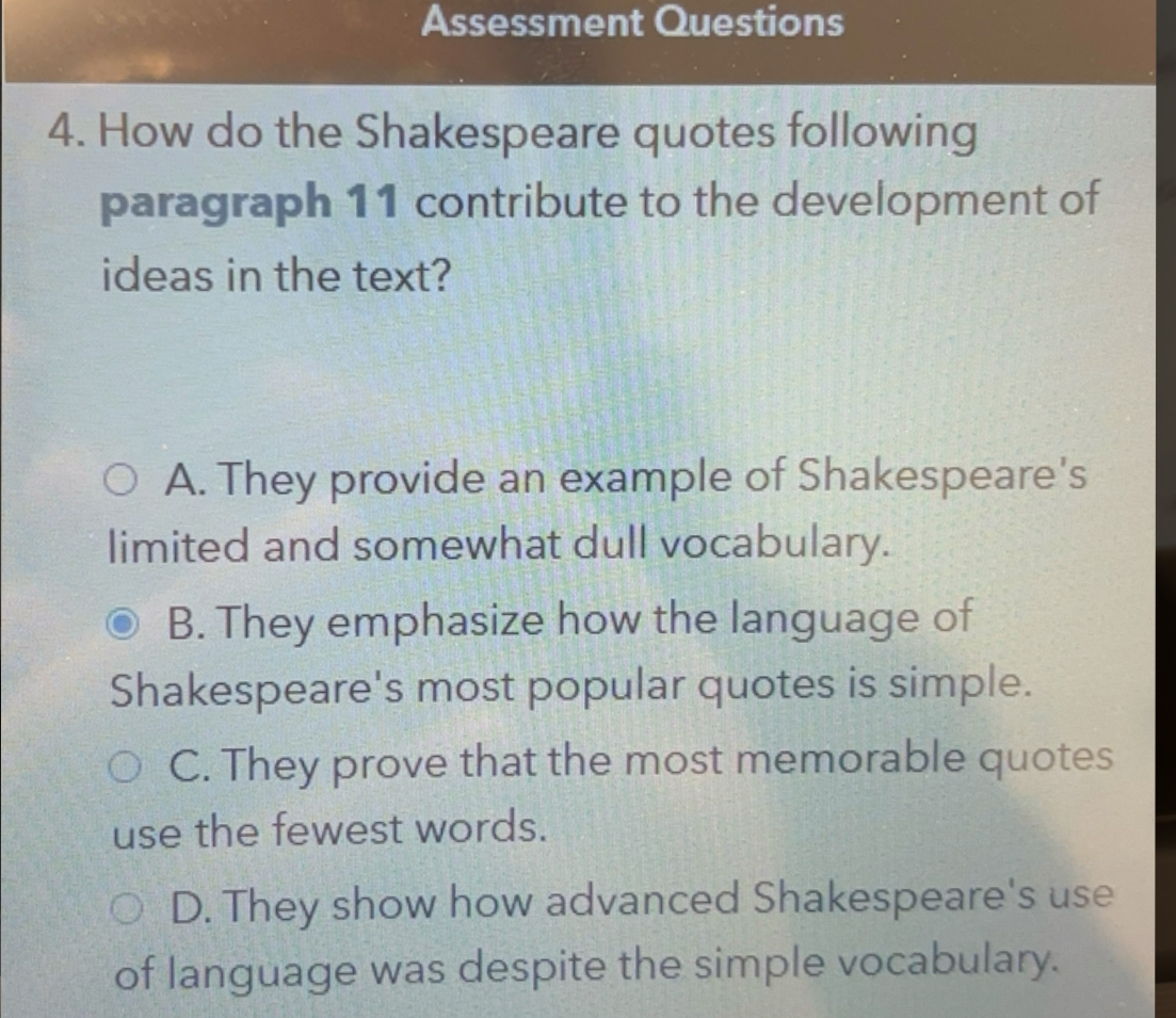 Solved 4. ﻿How do the Shakespeare quotes following paragraph | Chegg.com