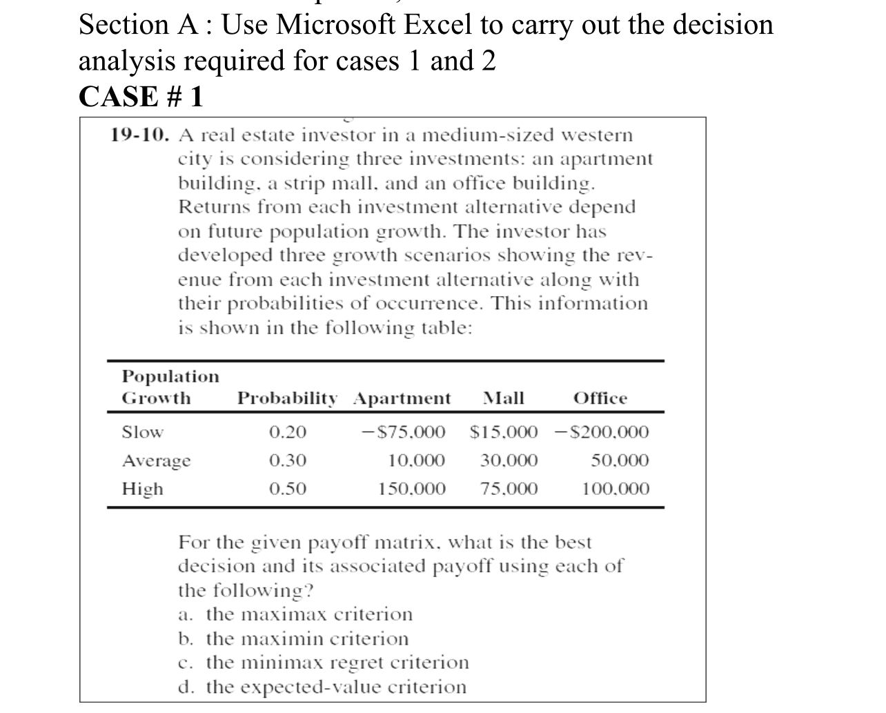 Solved Section A : Use Microsoft Excel to carry out the | Chegg.com