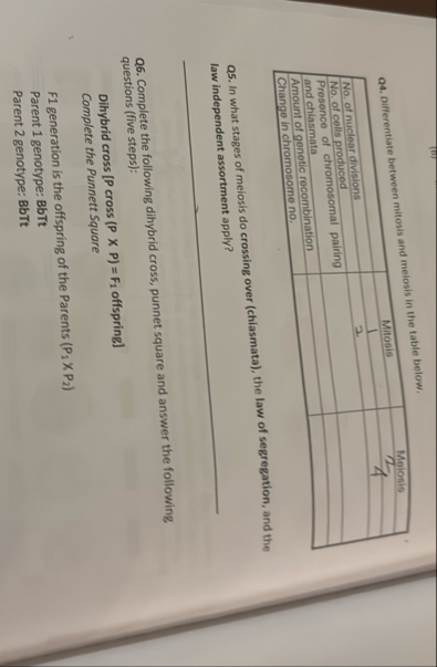 Solved (0)Q4. ﻿Differentiate between mitosis and melosis in | Chegg.com