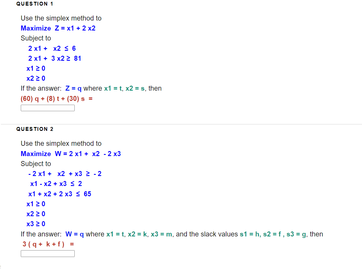 QUESTION 1Use the simplex method toMaximize | Chegg.com