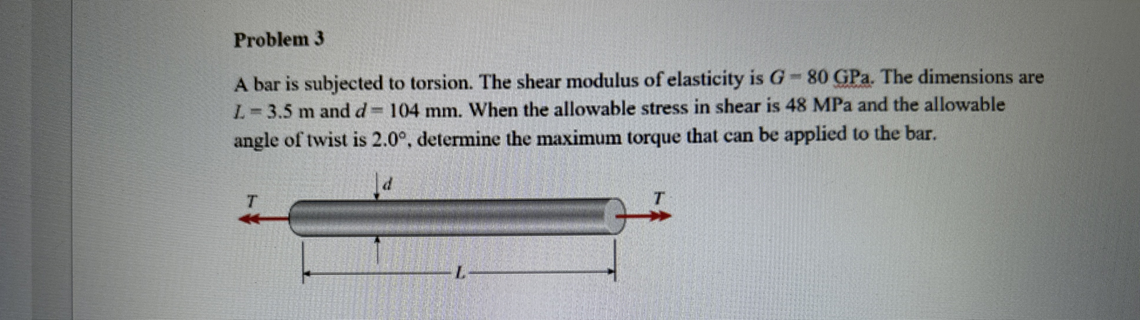 Solved Problem 3A bar is subjected to torsion. The shear | Chegg.com