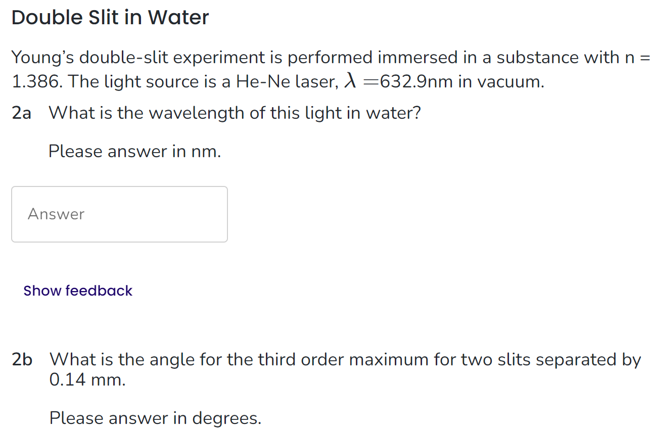 Solved Double Slit in Water Young's double-slit experiment | Chegg.com