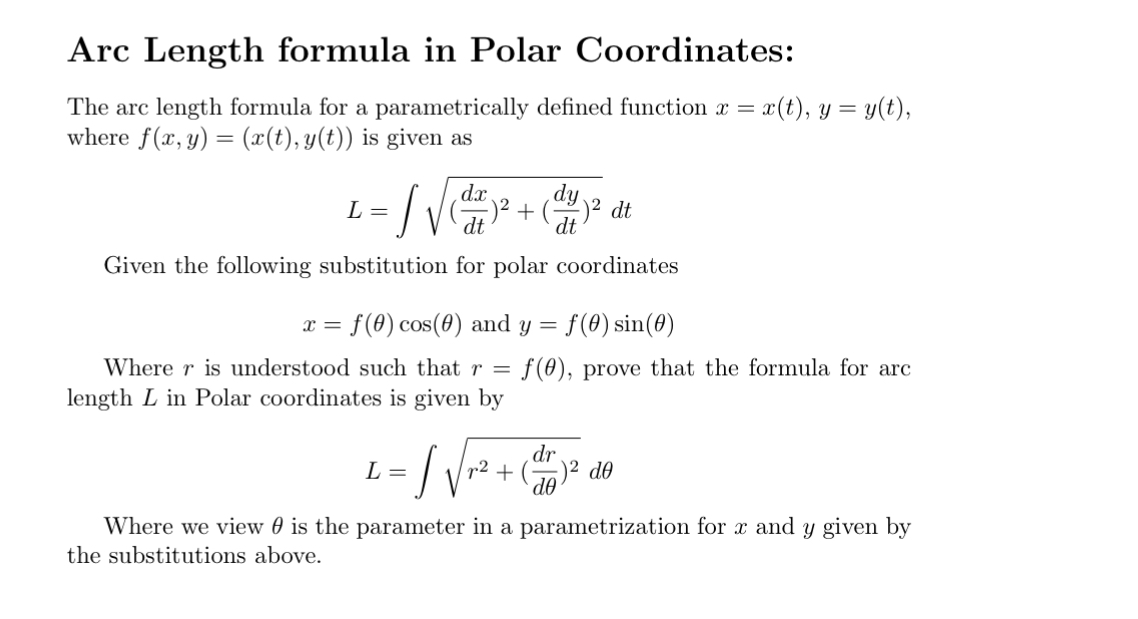 Solved Arc Length formula in Polar Coordinates:The arc | Chegg.com
