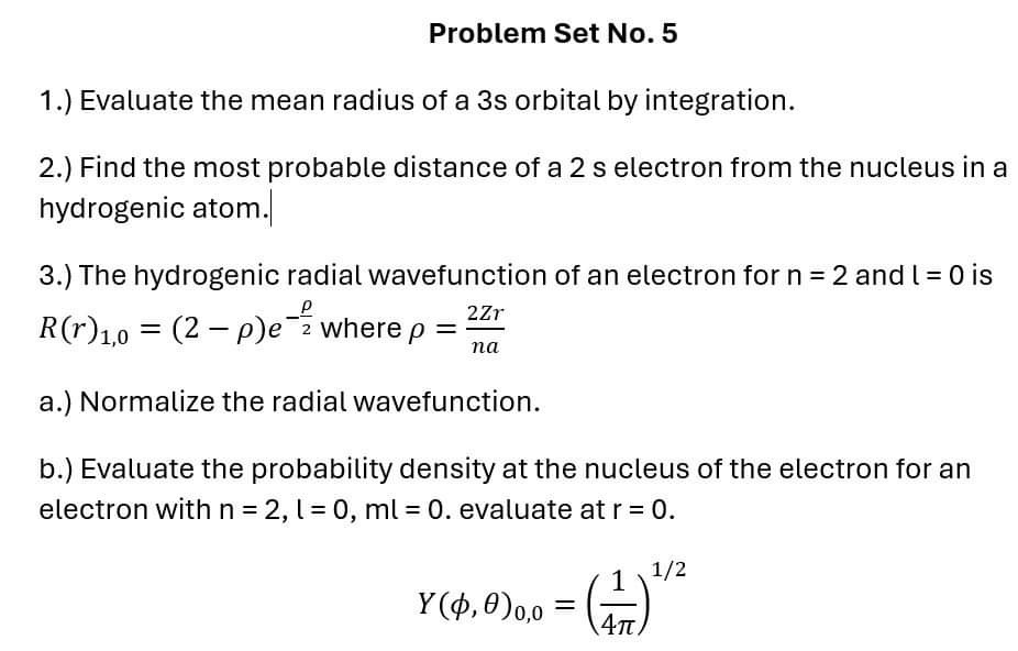 Solved Problem Set No. 5 1.) ﻿Evaluate the mean radius of a | Chegg.com